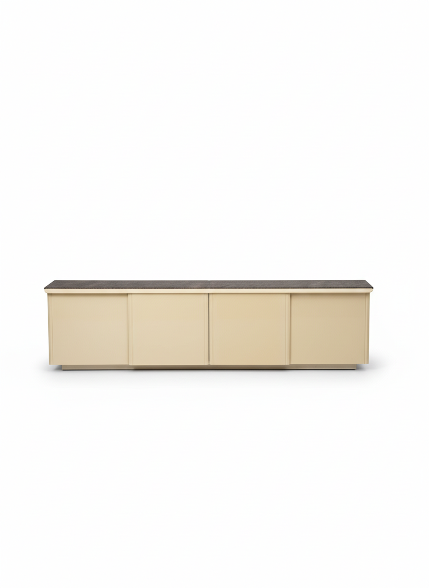 Vintage Cream Sideboard with Brown Stone Top | Troc Leuven